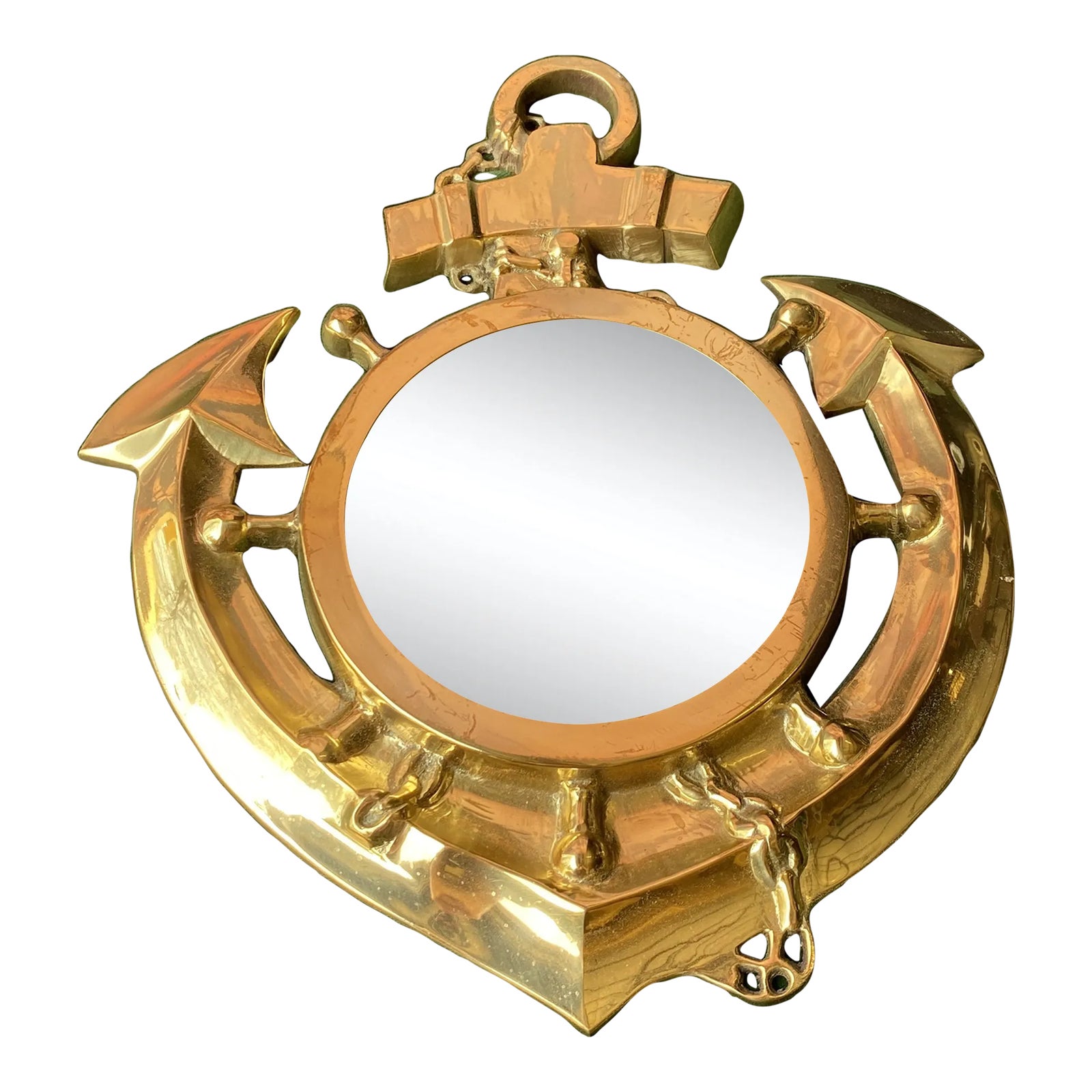 1970s Brass Nautical Anchor Mirror | Chairish