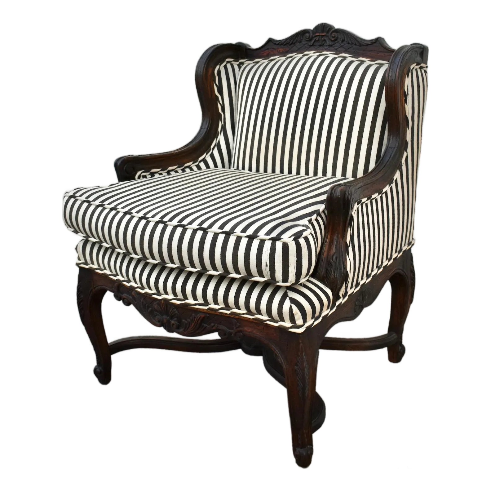 Vintage Carved Oak Country French Style Boudoir Chair | Chairish