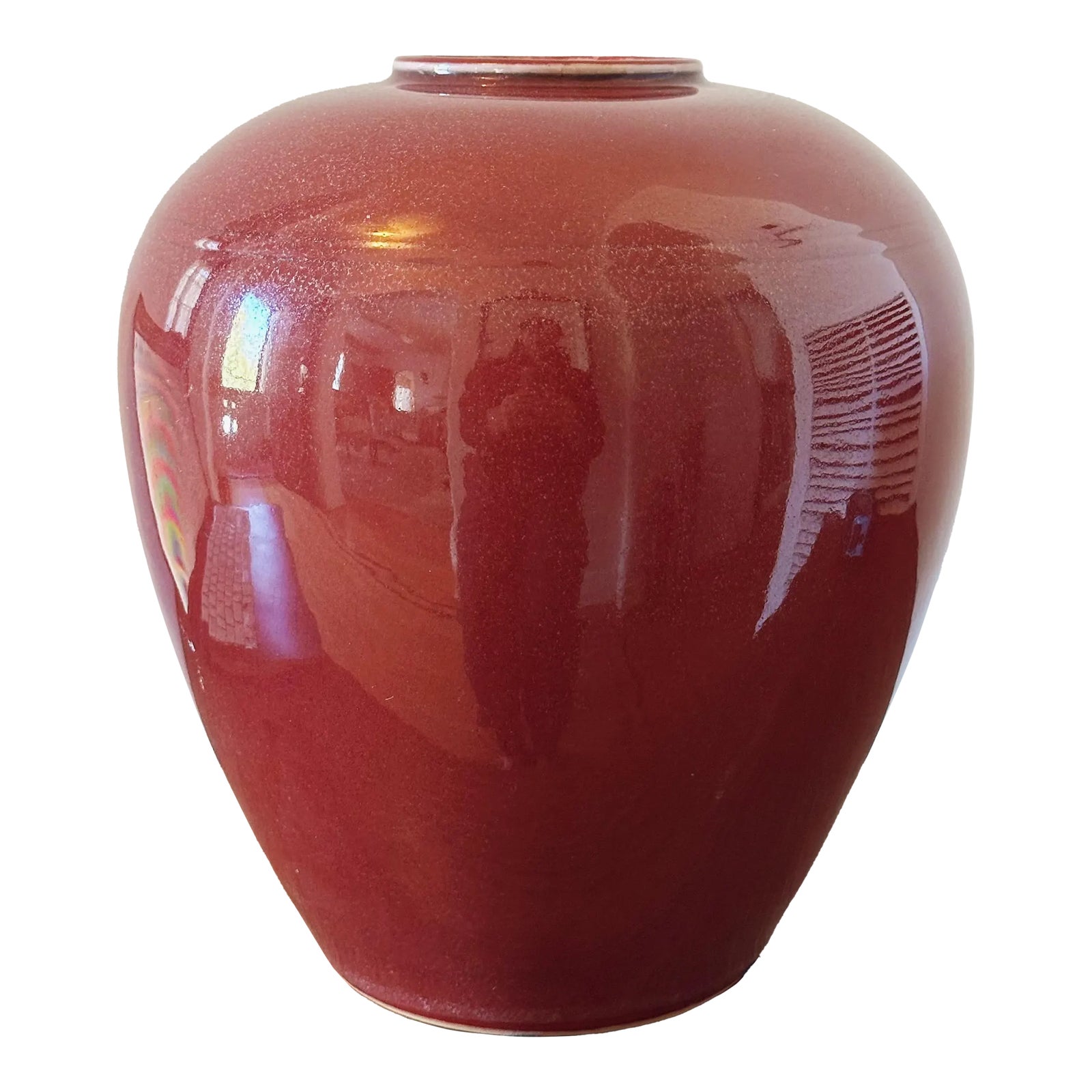 Mid-Century Hand Thrown Ceramic Vessel in Red Glaze | Chairish