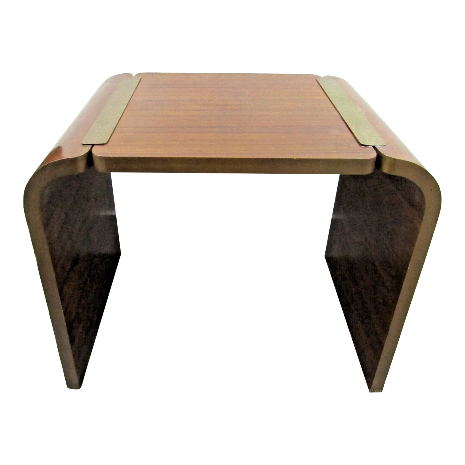 1960s Mid-Century Modern Mahogany and Brass Waterfall End Table by Baker Furniture | Chairish
