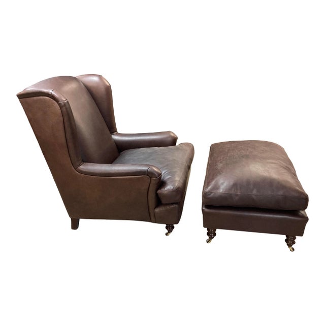George Smith Style Bespoke English Library Chair & Oversized Ottoman ...