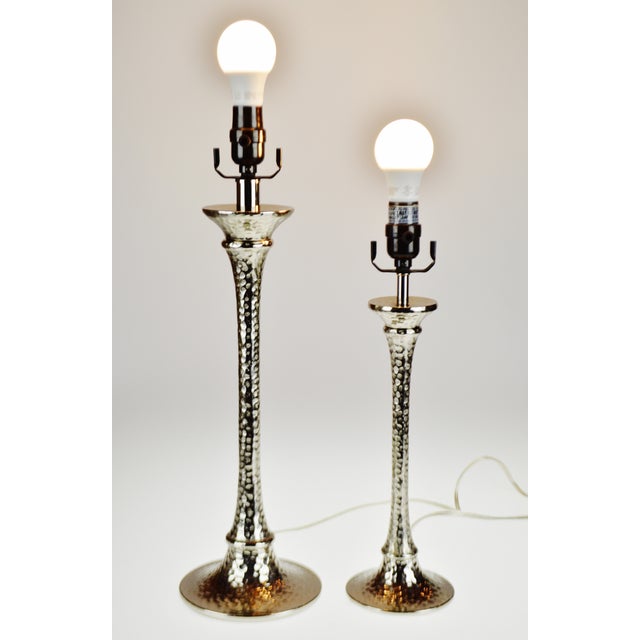 Silver Colored Hammered Metal Candlestick Style Table Lamps - a Pair ...