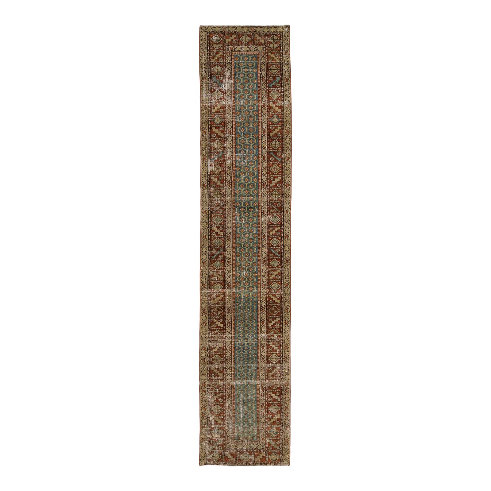 Antique Blue Malayer Handmade Wool Runner With Allover Design | Chairish
