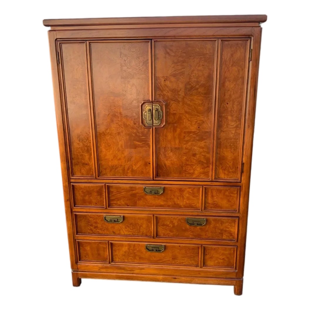 Vintage Thomasville Mystique Chinoiserie Armoire Pecan Burl Wood ...
