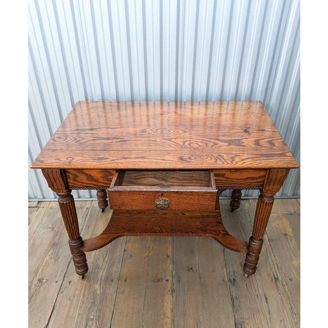 Early 20th Century Antique Oak Single Drawer Library Table | Chairish