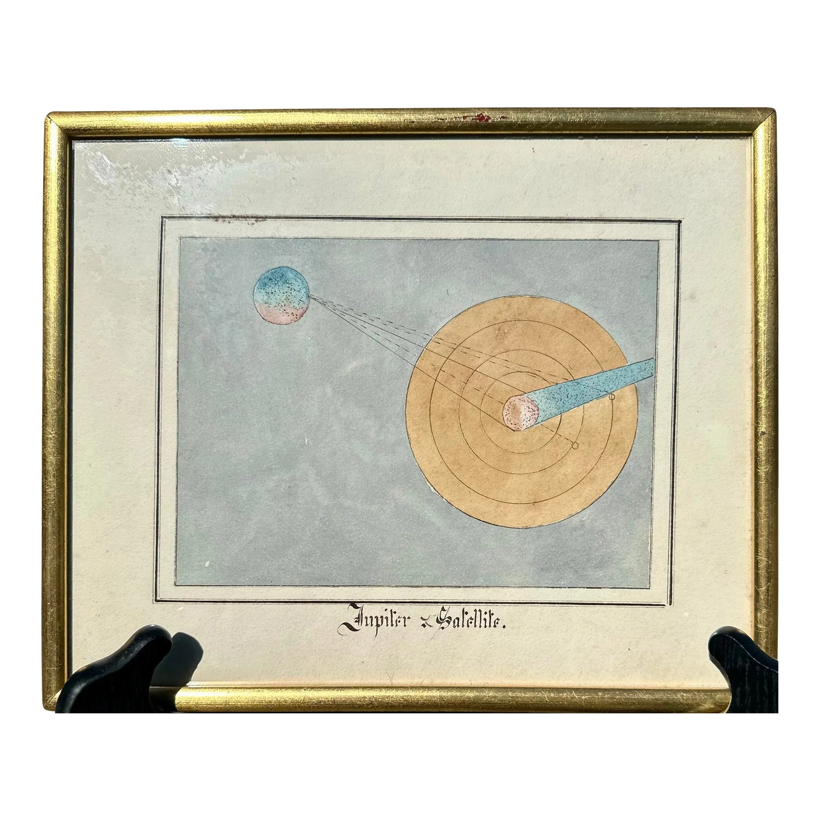 Antique Colored Pen and Ink Drawing of Jupiter and Its Satellite | Chairish