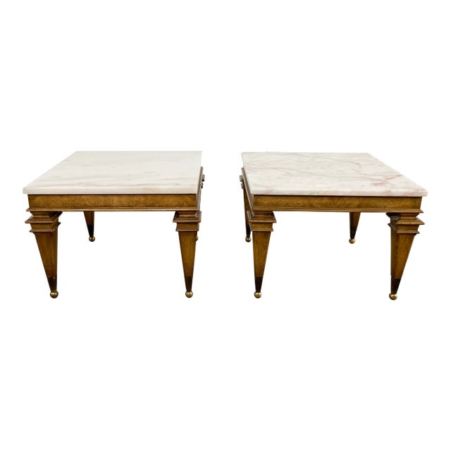 Vintage Sculptural Weiman Marble Top Wood Tables, Pair | Chairish