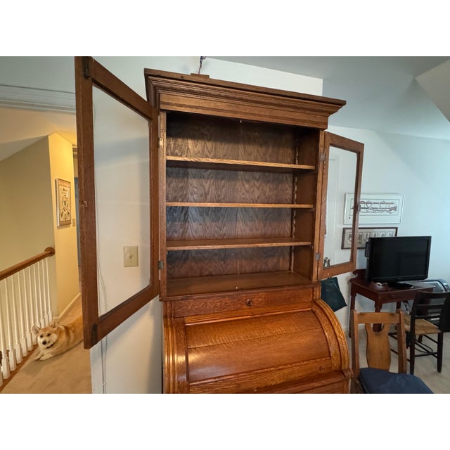 1900-1909 Tiger Oak Rolltop Secretary Cylinder Desk 82” X 36” W Glass ...
