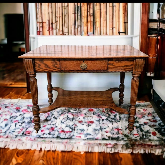 Early 20th Century Antique Oak Single Drawer Library Table | Chairish