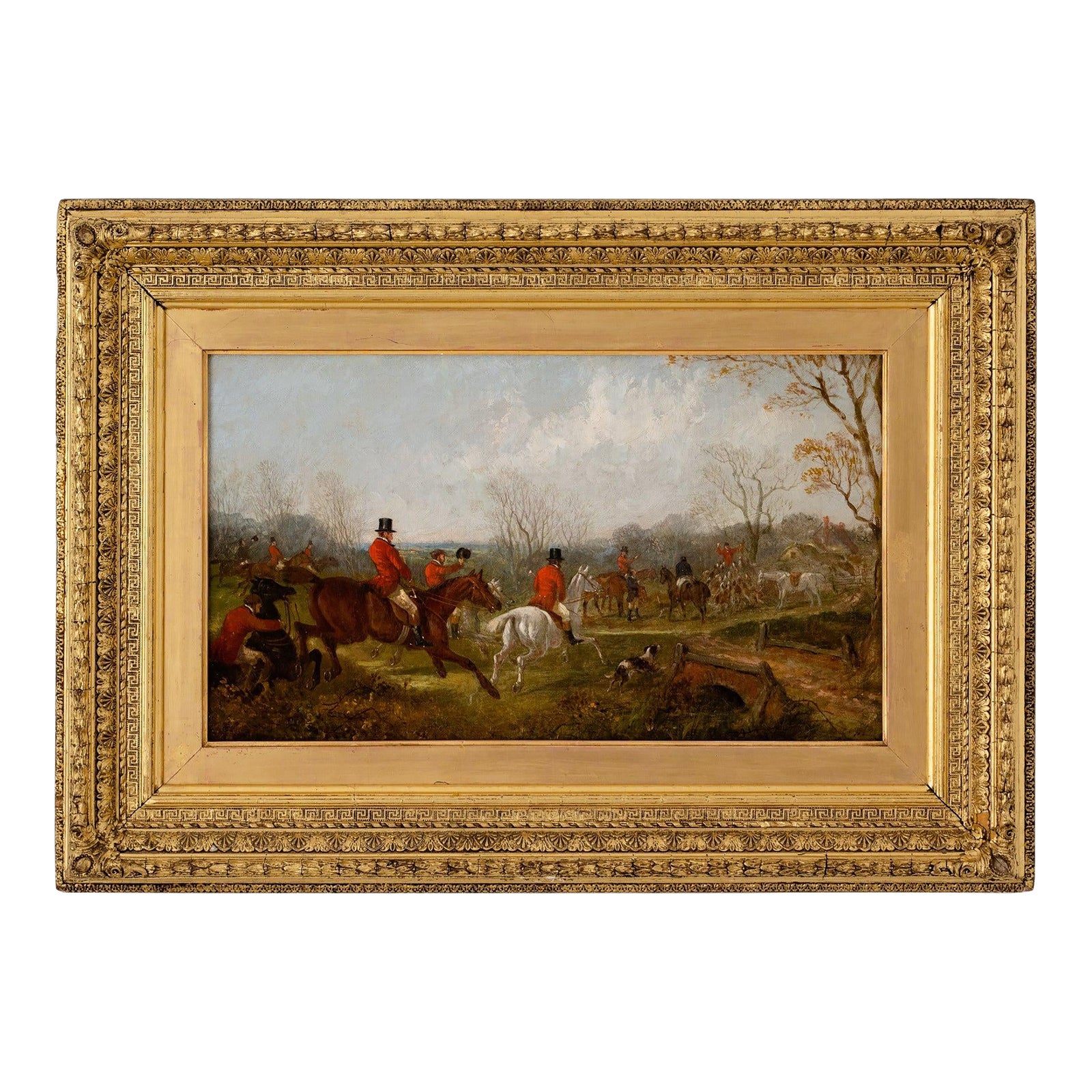 Mid 19th Century Antique Hunt Scene Oil Painting by Benjamin Herring Jr ...
