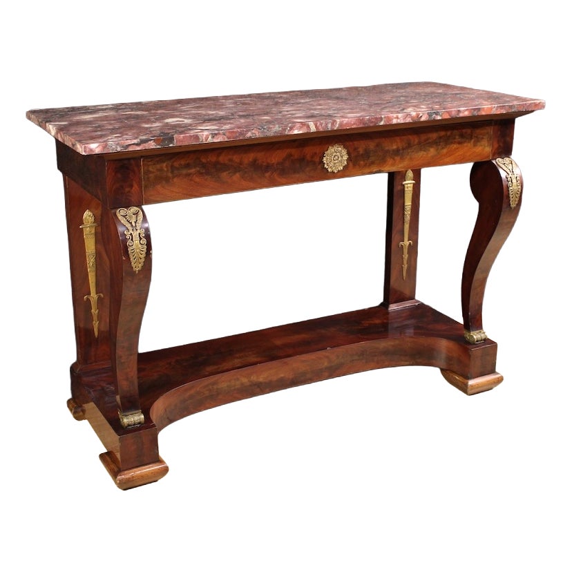 Italian Empire Style Console Table with Marble Top, 1880s | Chairish
