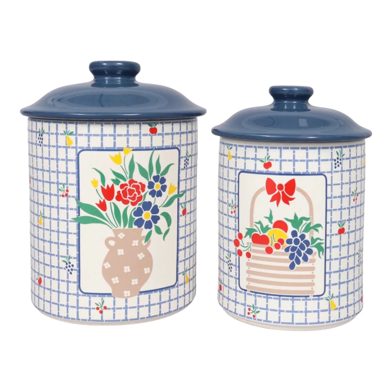Blue & White Ceramic Kitchen Canisters - Set of 2 | Chairish