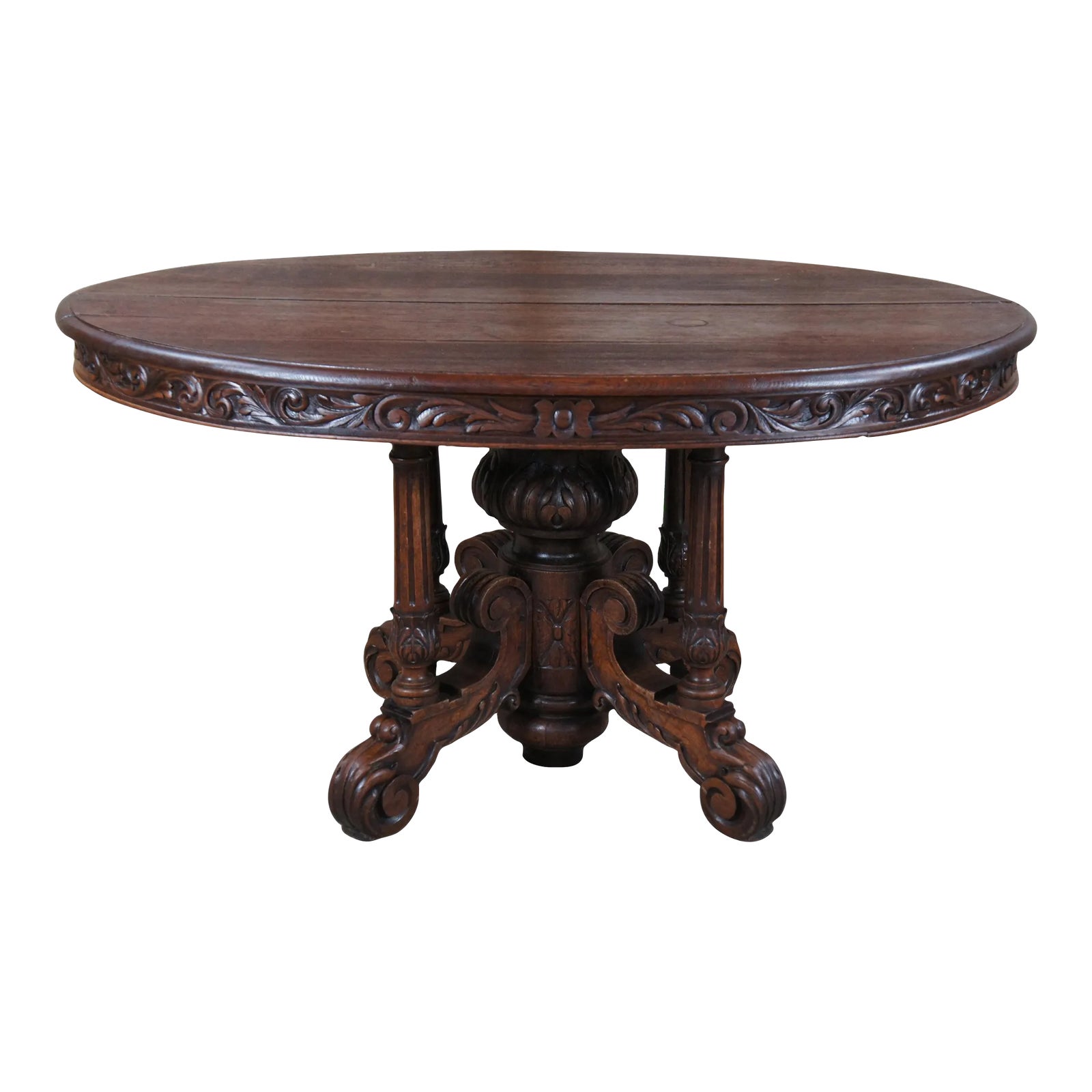 Early 20th Century Antique French Renaissance Revival Oval Oak Carved ...