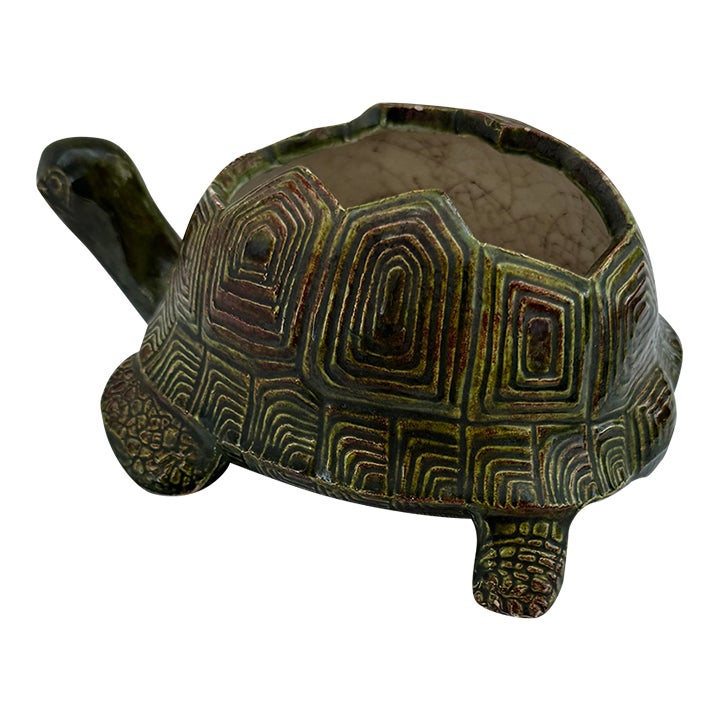 Bitossi-Style Green Ceramic Turtle Planter | Chairish