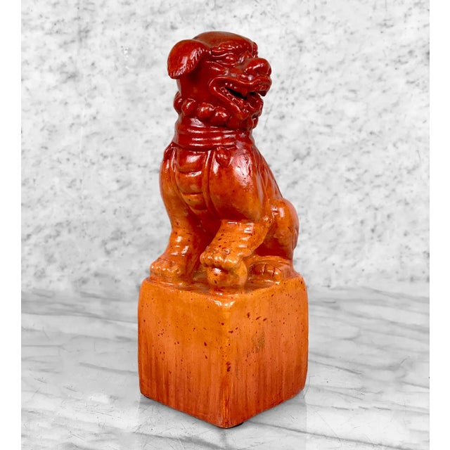 Vintage Chinese Terracotta Orange Red Foo Dog Sculpture | Chairish