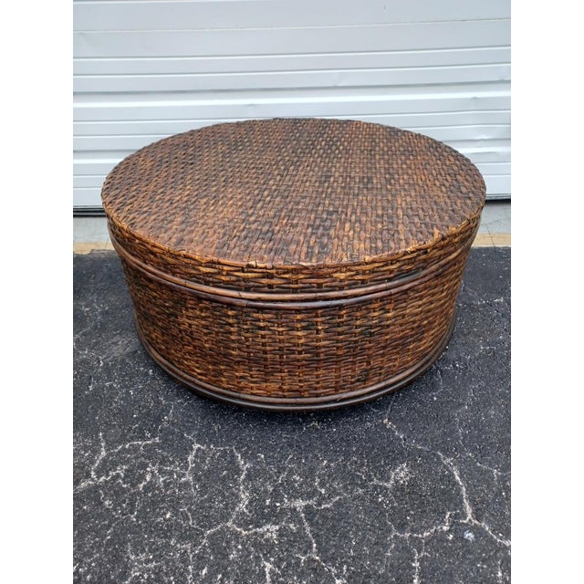Late 20th Century Coastal Wicker Storage Coffee Table | Chairish