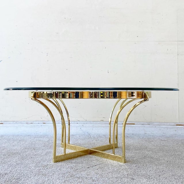 Hollywood Regency Clover Cloud Glass and Gold Coffee Table | Chairish