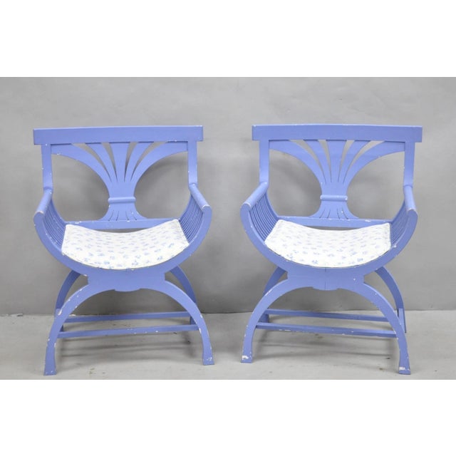Vintage Hollywood Regency Italian Style Blue Curule X-Frame Arm Chair ...