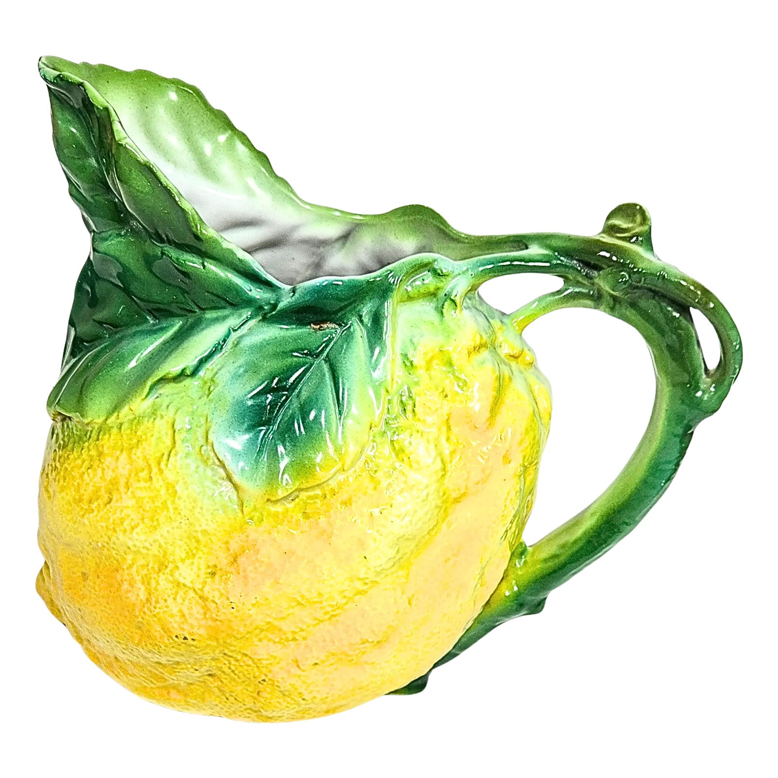 Majolica Lemon Pitcher | Chairish