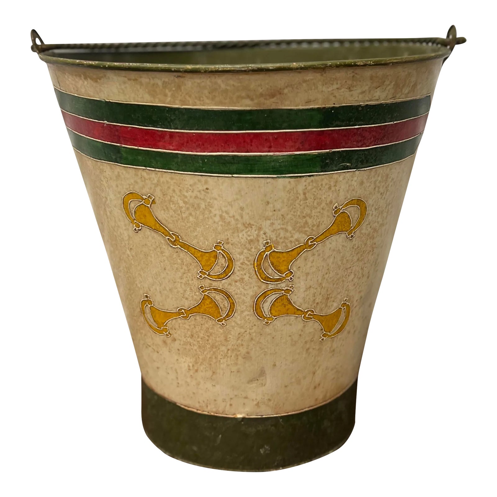 Vintage Gucci Style Hand Painted Horse Bit Bucket or Trash Can | Chairish