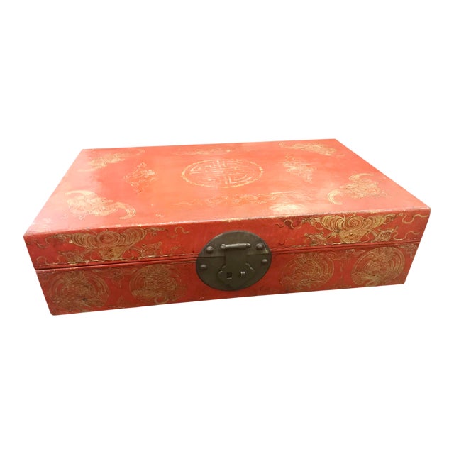 19th Century Chinese Red Leather Box | Chairish