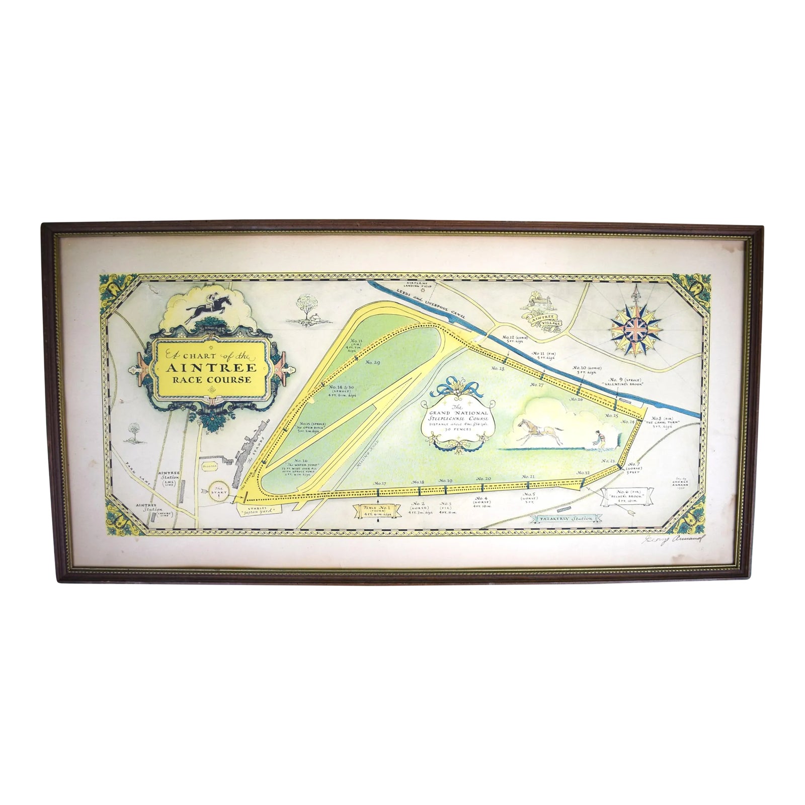 1930s Chart of the Aintree Race Course Hand-Coloured & Signed by the ...