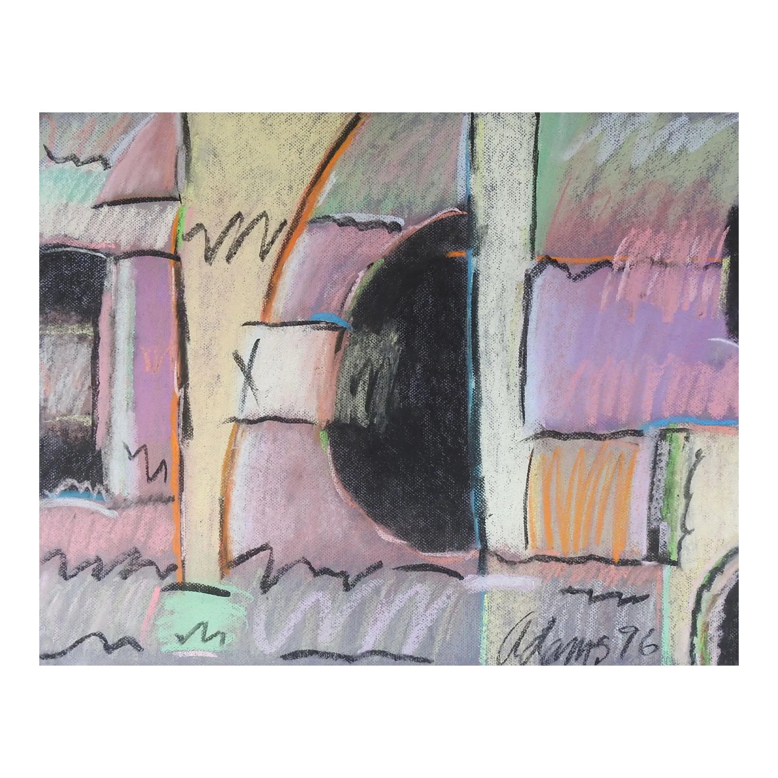 1996 Jerry Adams Abstract Pink and Black Pastel Painting | Chairish
