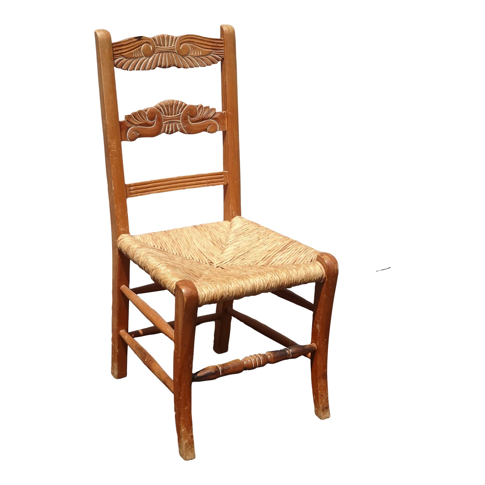 Vintage French Country Rush Brown Side Chair | Chairish