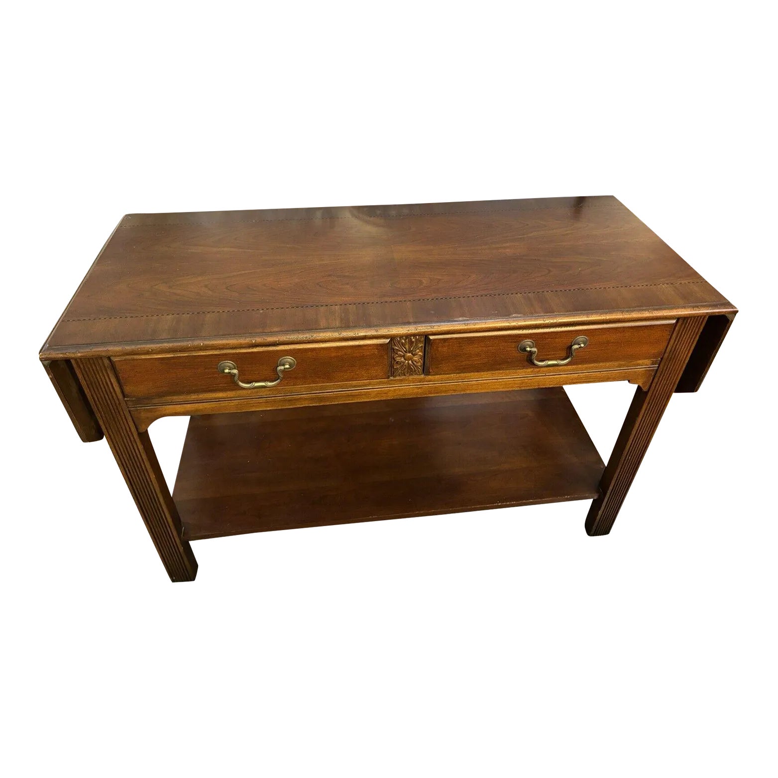 1980s Hekman Console Table/Server W/Inlay With Two Drawers | Chairish