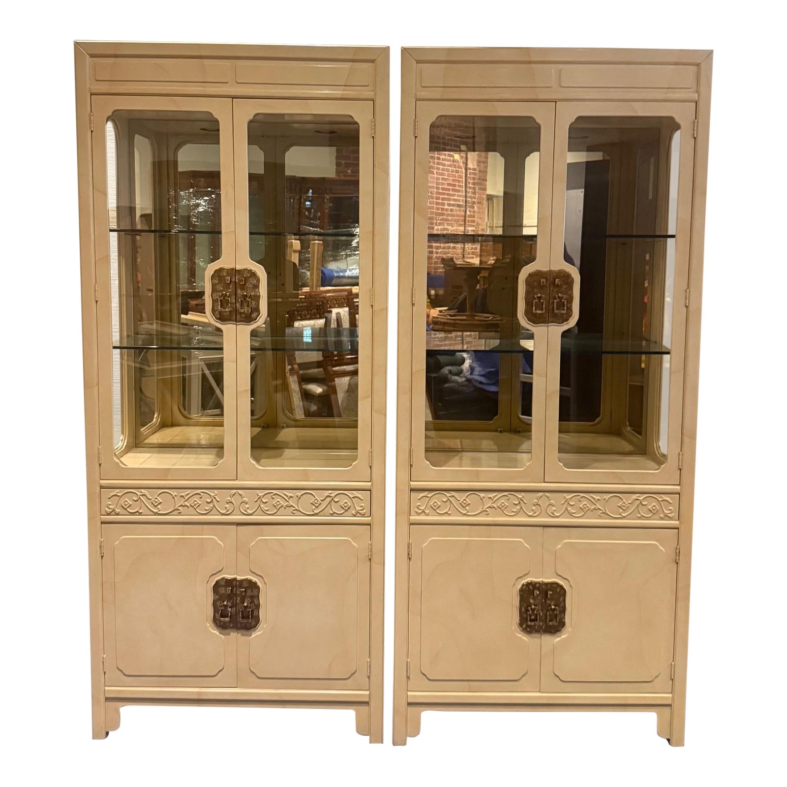 1970s Henredon Folio 10 Faux Goatskin Collection Pair of Display ...