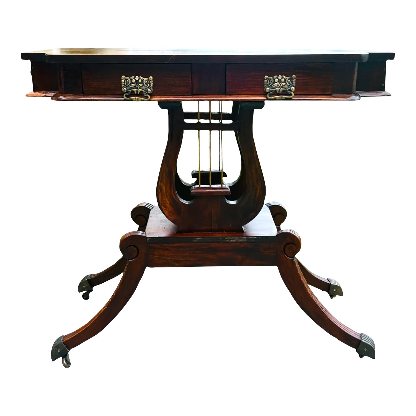 Late 19th Century Antique American Classical Mahogany Lyre Base Hall or ...