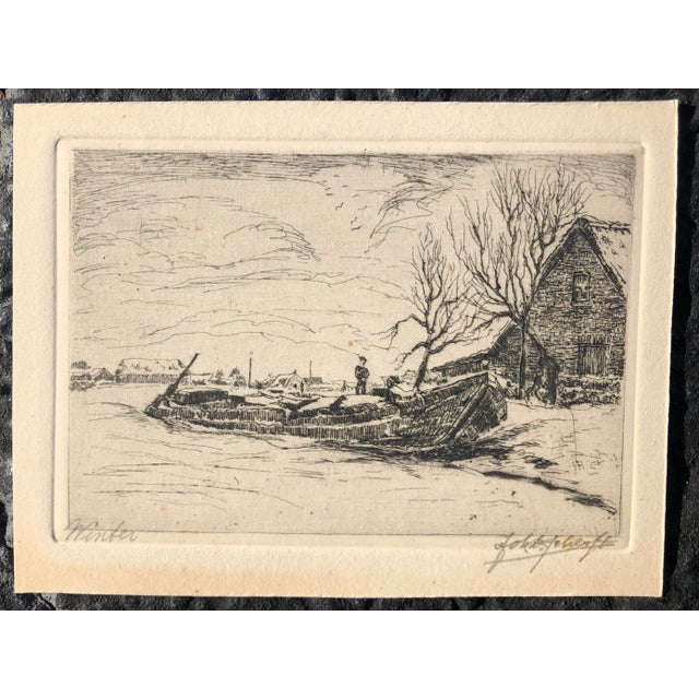 1930s Johannes Daniel Scherft Winter Etching | Chairish