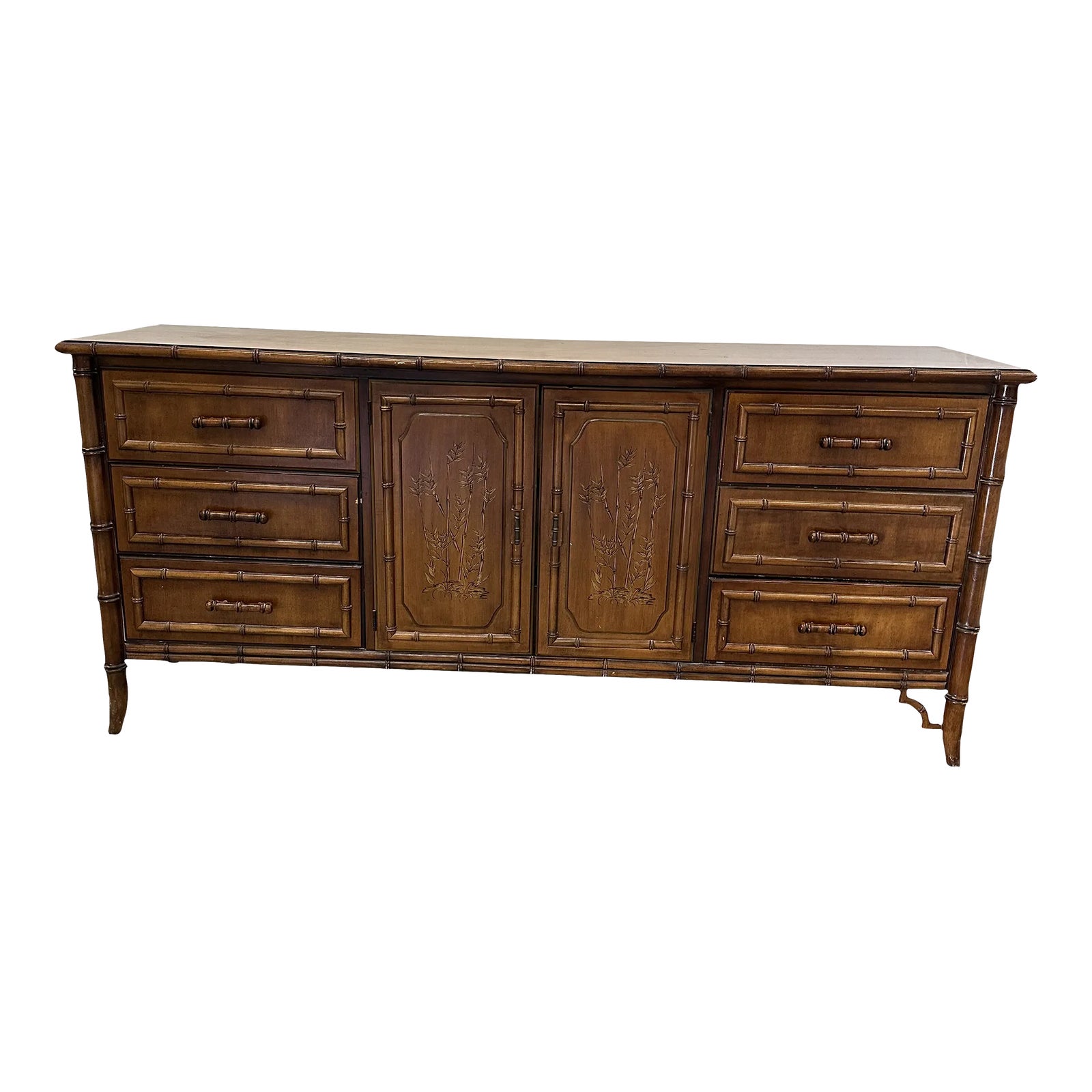 1950s Vintage Dixie Aloha Faux Bamboo Triple Dresser | Chairish