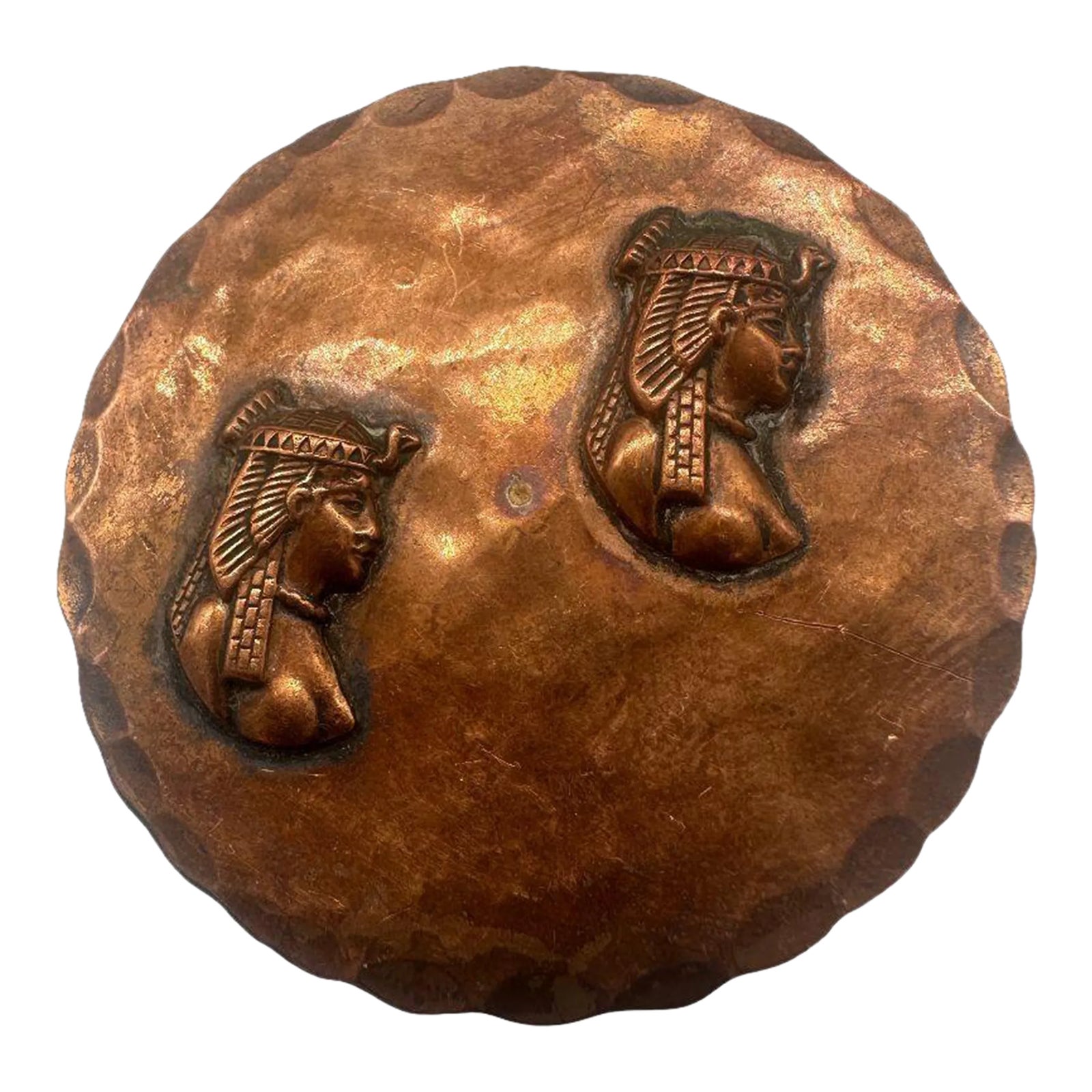 1920s Art Deco Egyptian Revival Copper Isis Hammered Pin | Chairish