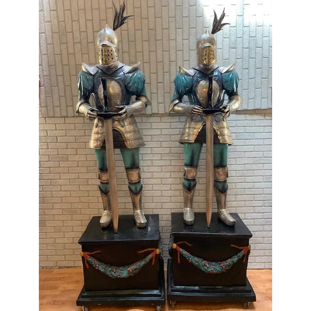 Life Size Medieval Bronze Knight With Sword Statue - Pair | Chairish