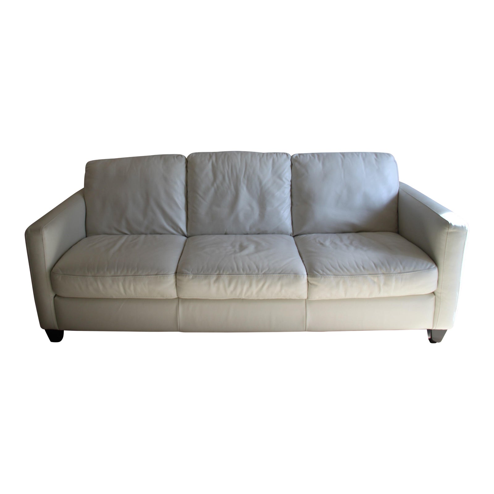 Natuzzi Editions Alabaster Color Italian Leather Three Cushion Sofa ...