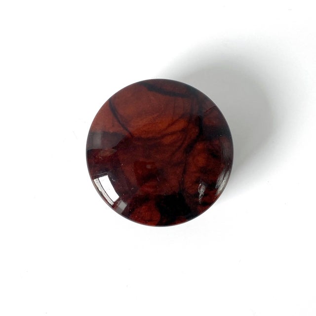 Italian Brown Red Alabaster Round Hinged Box, 1960s | Chairish