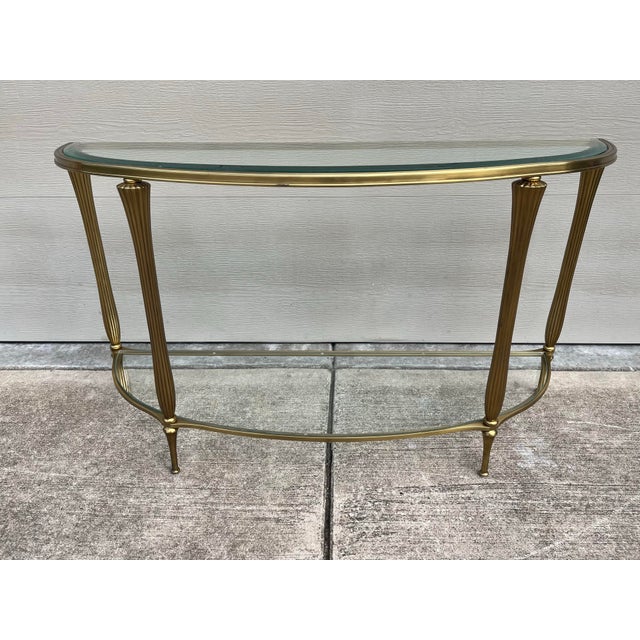 Ethan Allen Demilune Brass and Beveled Glass Sofa Console Entryway ...
