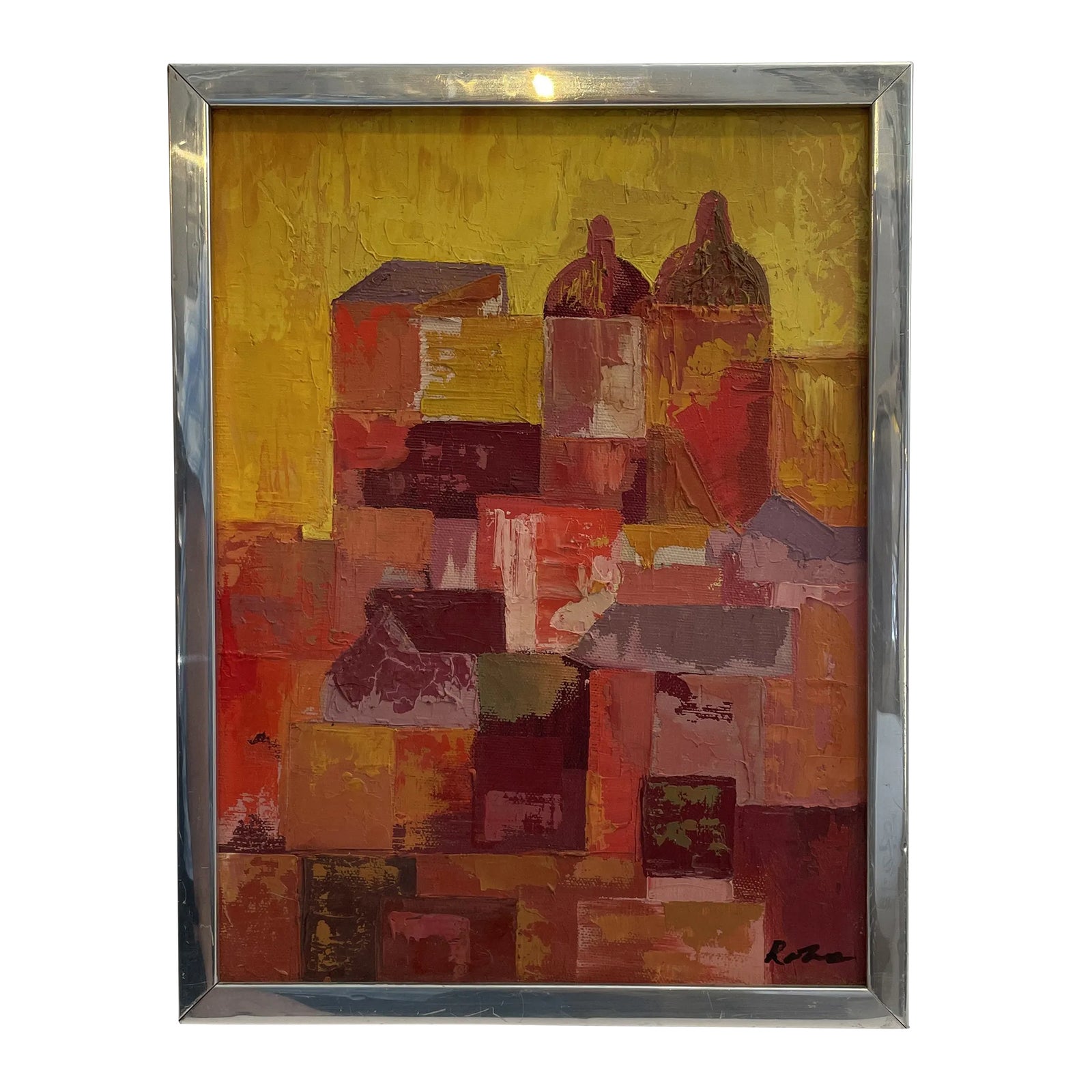 1960s Modern Expressionist Cityscape Painting, Framed | Chairish