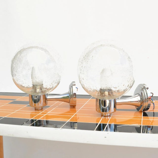 1980s Glass and Chrome Wall Lamps, Karl Lenz, Germany - a Pair | Chairish