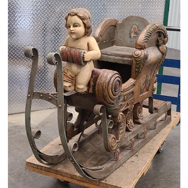 Vintage Antique Reproduction Decorative Sleigh With Putti | Chairish