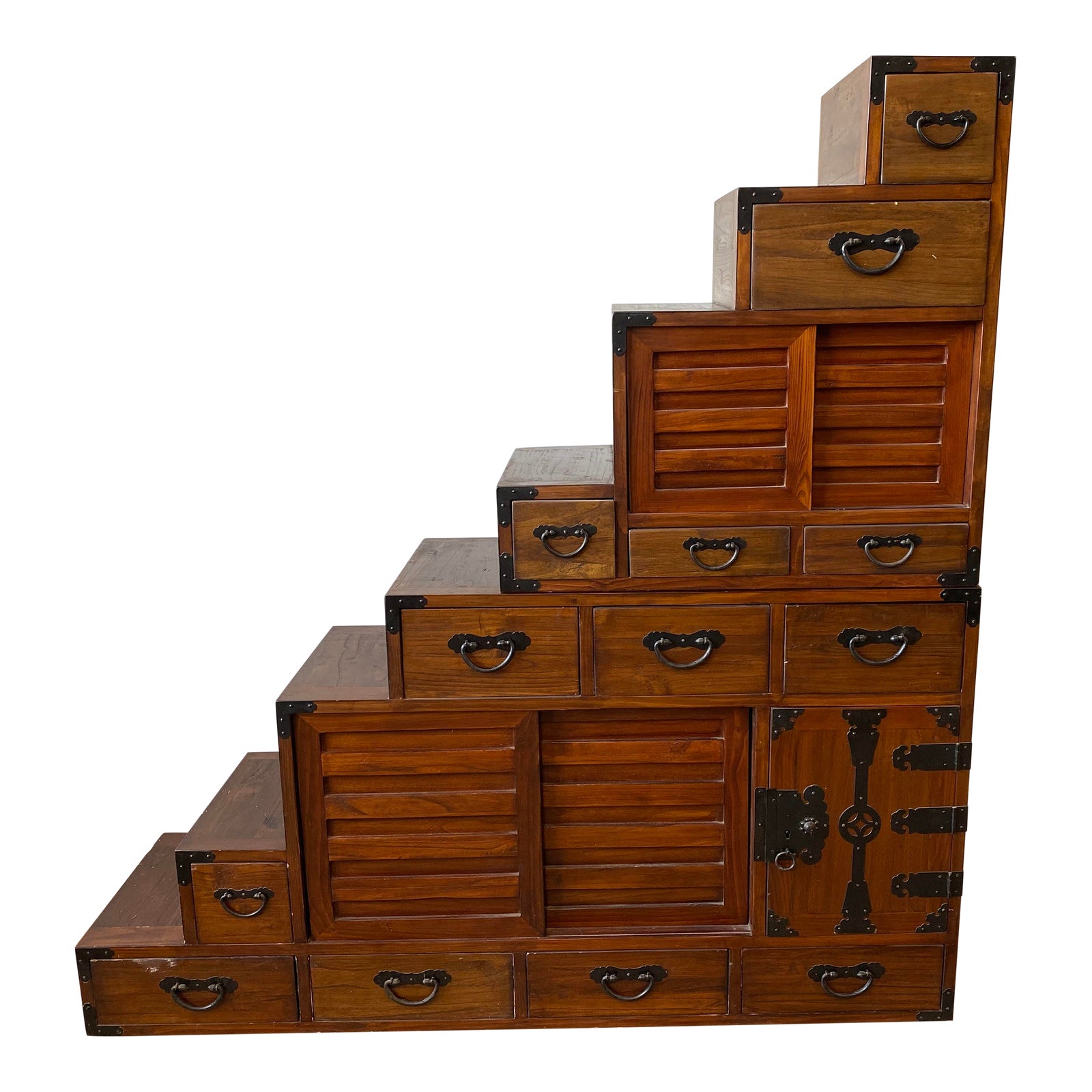 Tansu Double Sided Korean Elmwood Staircase Cabinet, Pair | Chairish