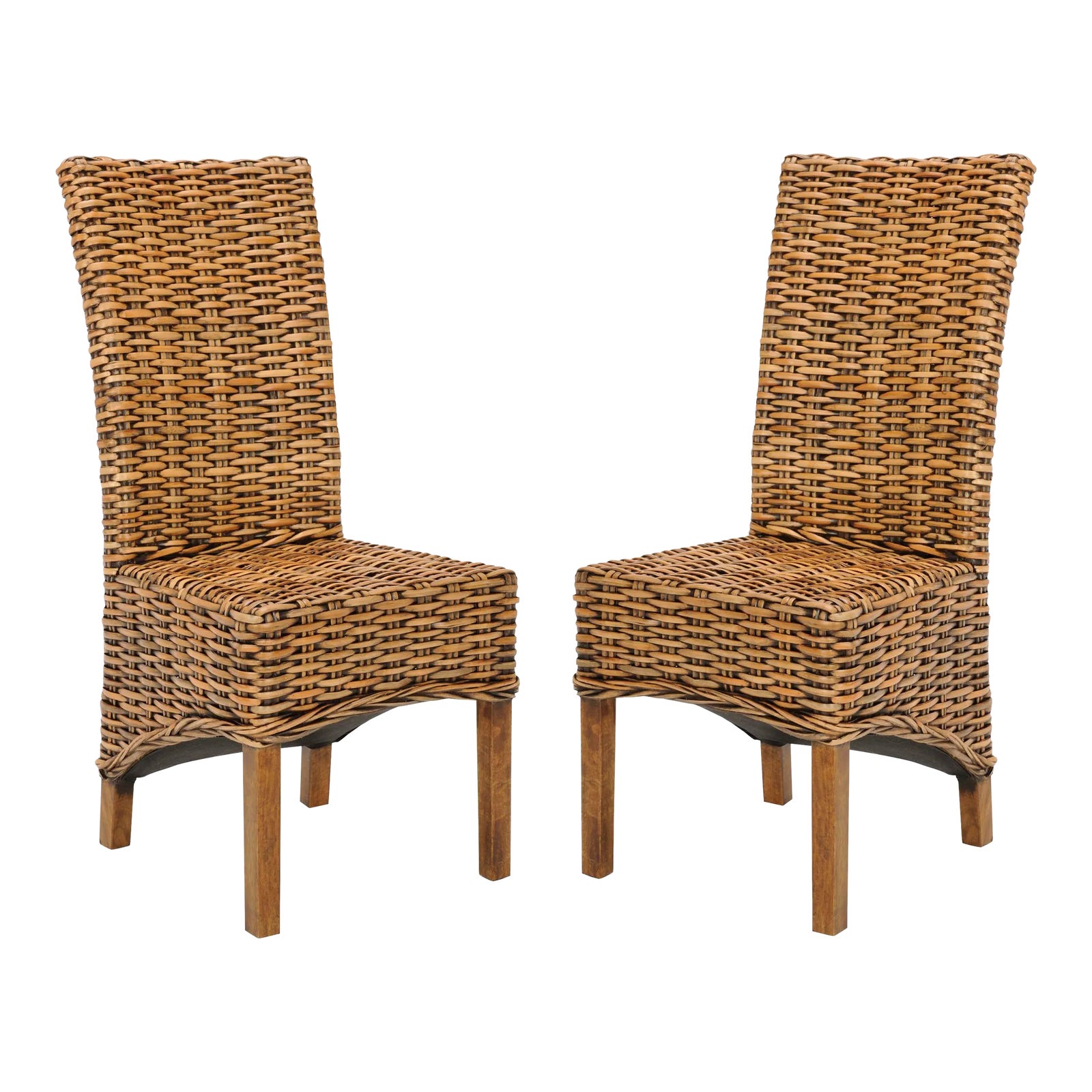 Garry 18''H Rattan Side Chair in Brown - a Pair | Chairish