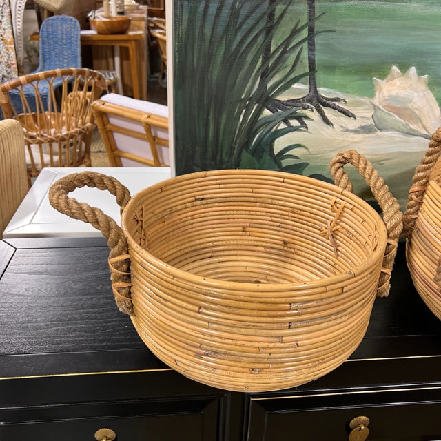 Set of 3 Pencil Reed Rattan and Rope Bowls | Chairish