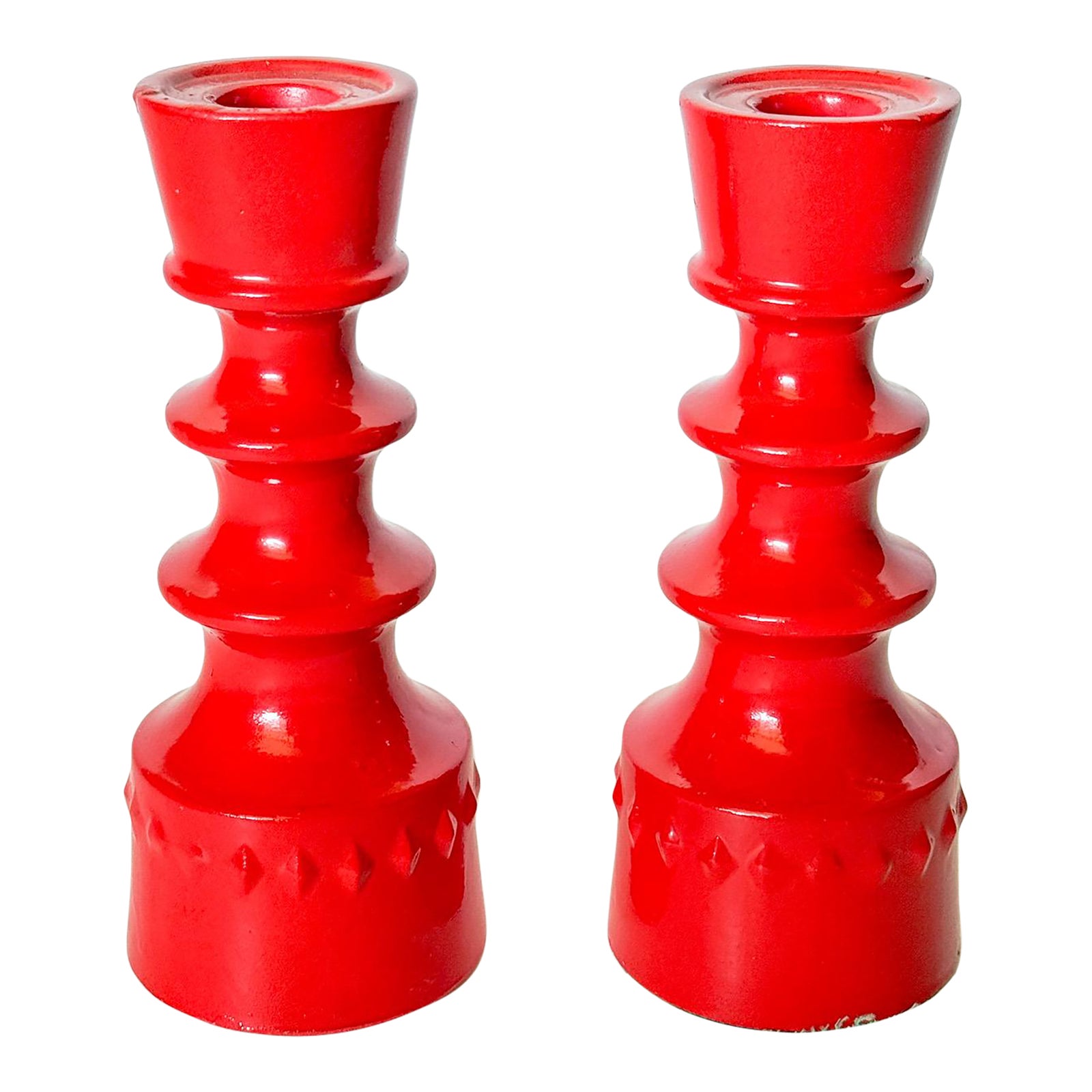 1960s Mid Century Scandinavian Style Red Ceramic Candlesticks- Set of 2 ...
