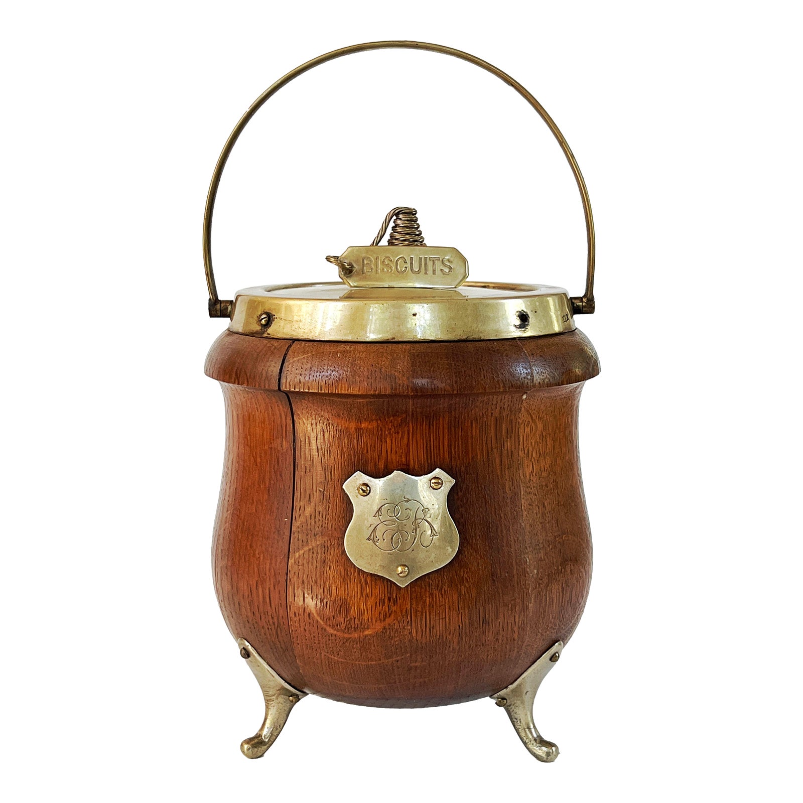 Antique C1880s English Footed Oak Barrel Biscuit Jar With Rare Rope ...