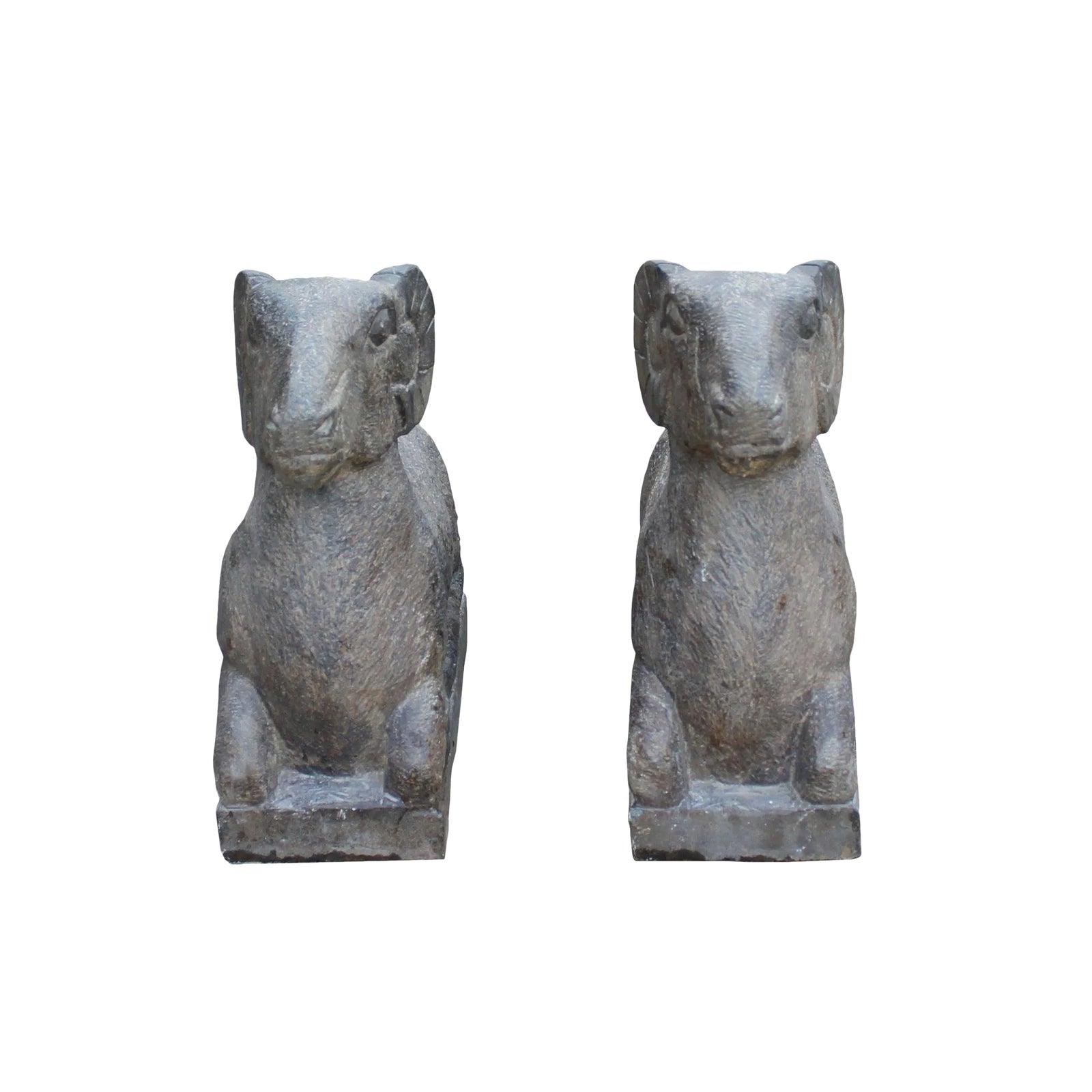 Chinese Look Gray Color Crouching Ram Stone Statues - a Pair | Chairish