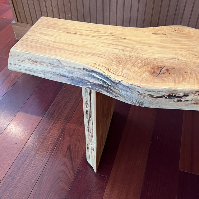 Live Edge Elegant Spalted Maple Wood Bench | Chairish