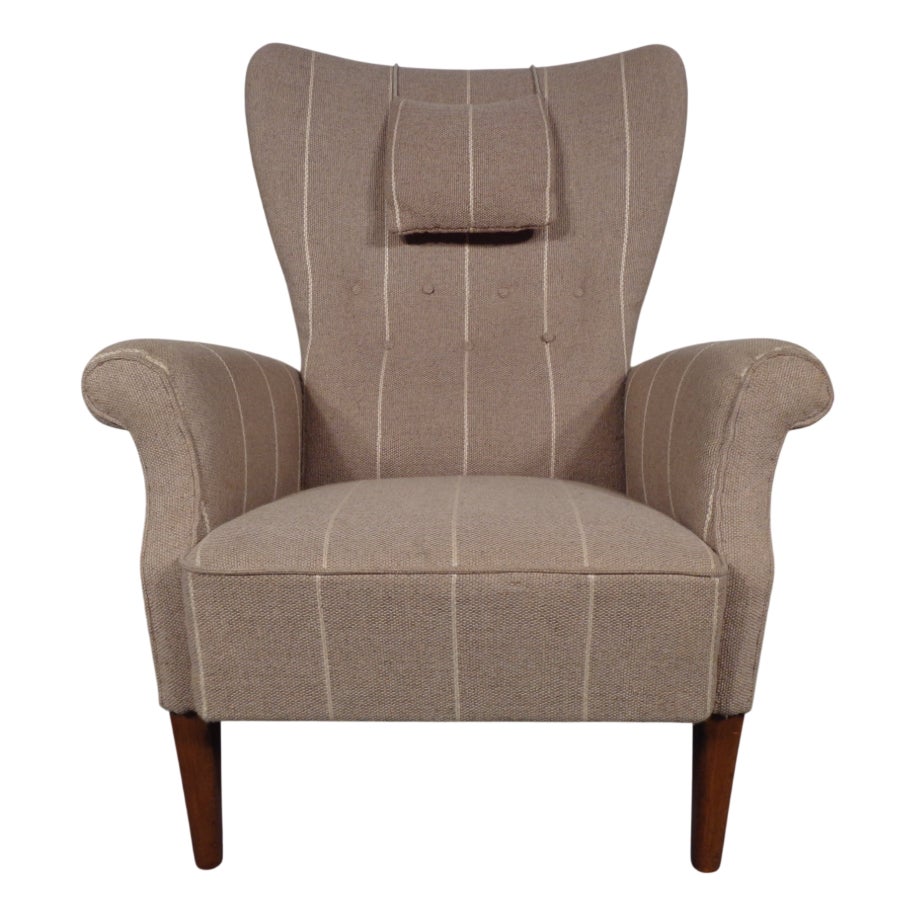 Mid-Century Wool Wing Chair, Denmark, 1950s | Chairish