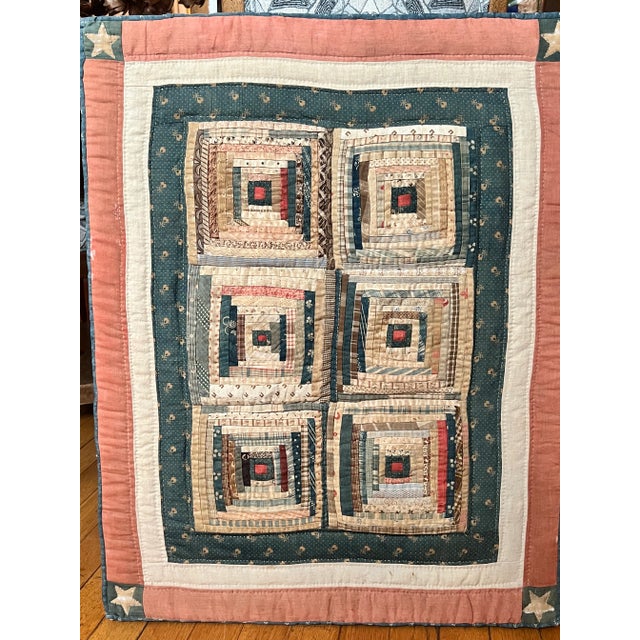 Late 19th Century Primitive Log Cabin Quilt Mounted Wall Hanging Arts ...
